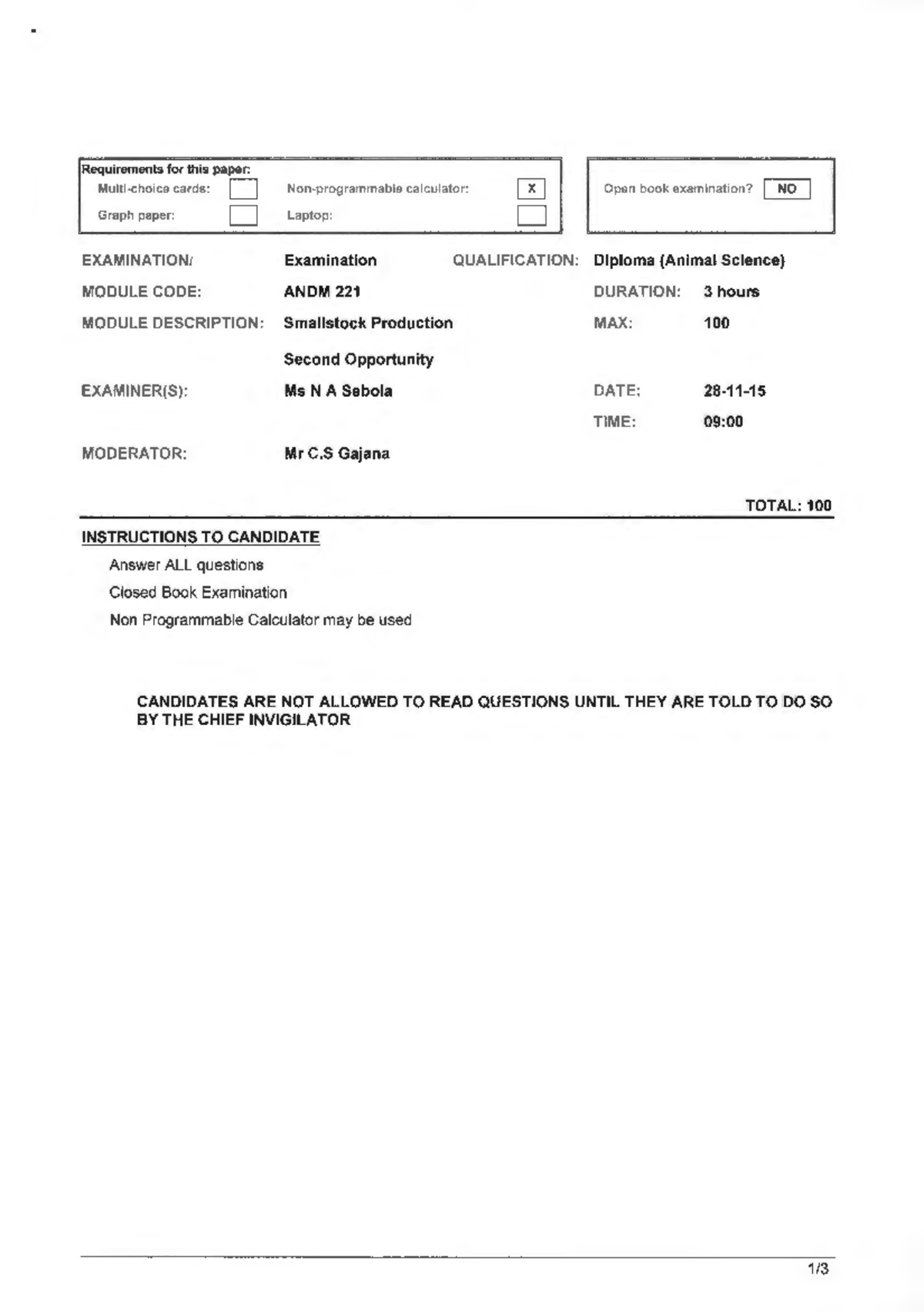 Exam 2015, questions - Requirements for this paper: Multi-choice cards ...