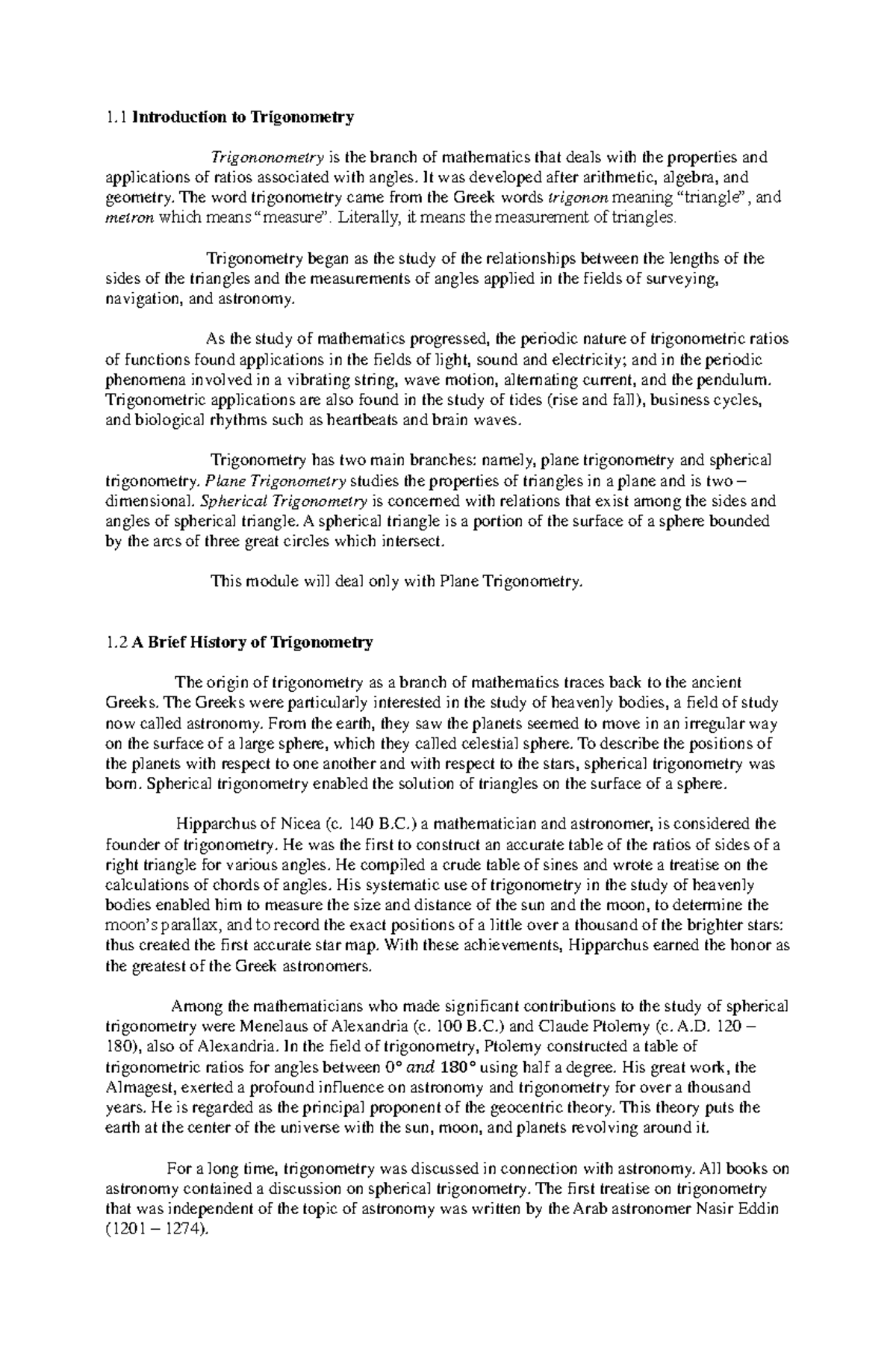 Introduction to Trigonometry - 1 Introduction to Trigonometry ...