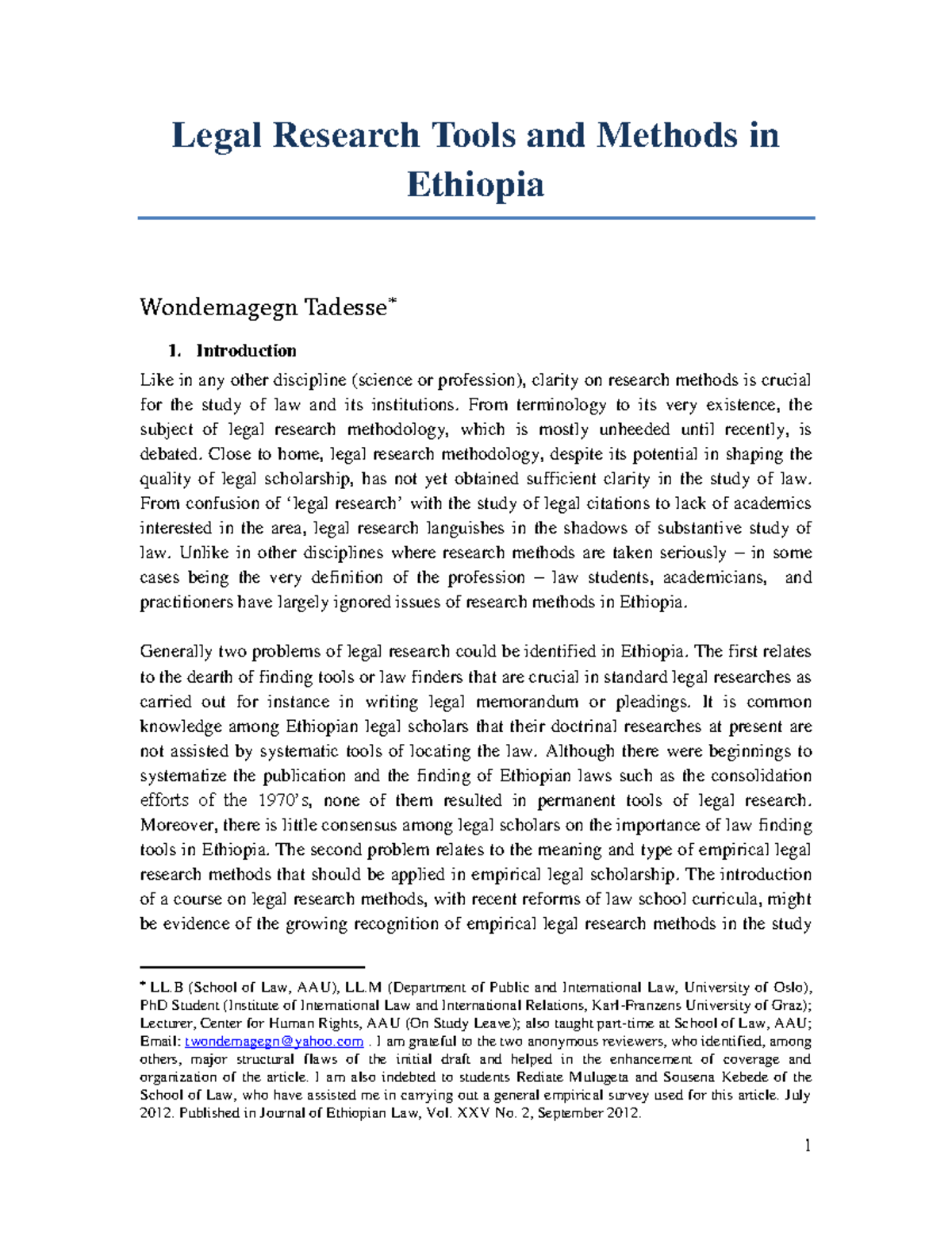 Legal Research Tools and Methods in Ethi - Legal Research Tools and ...