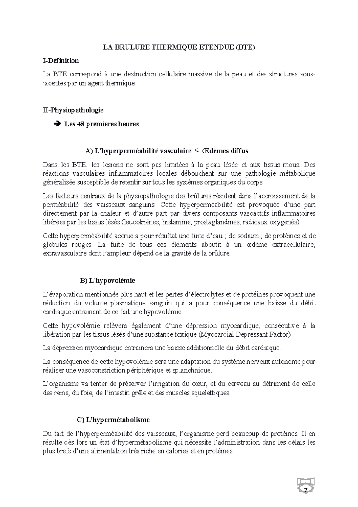 19 Brulures Thermiques Etendues - LA BRULURE THERMIQUE ETENDUE (BTE) I ...