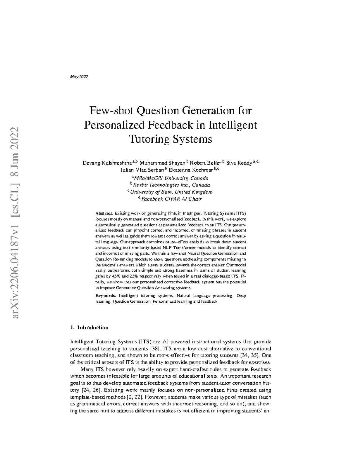 Few-shot Question Generation for Personalized Feedback in Intelligent ...
