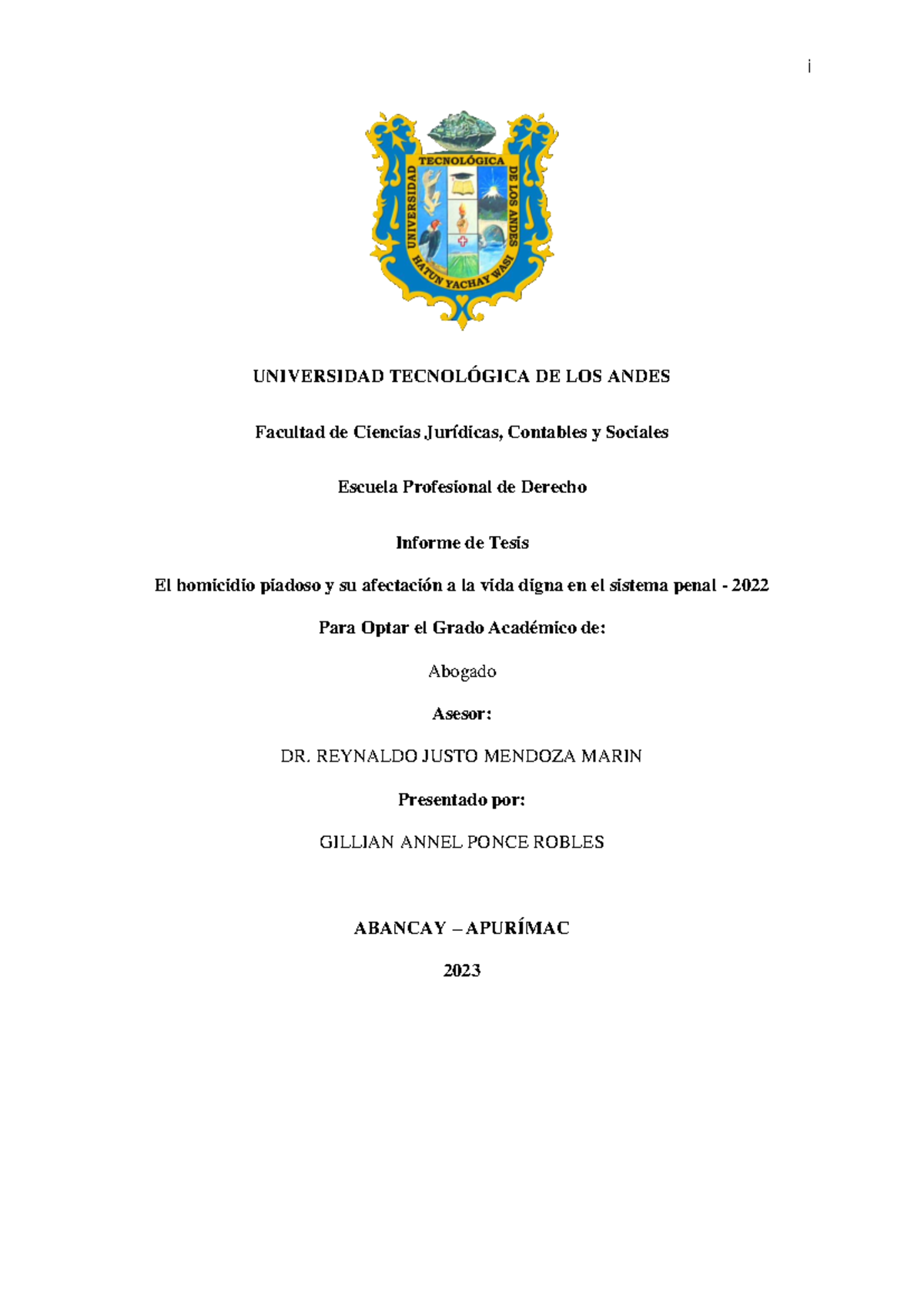 Tesis- Ponce Robles Gillian Annel - SIJ 2023-I - i UNIVERSIDAD ...