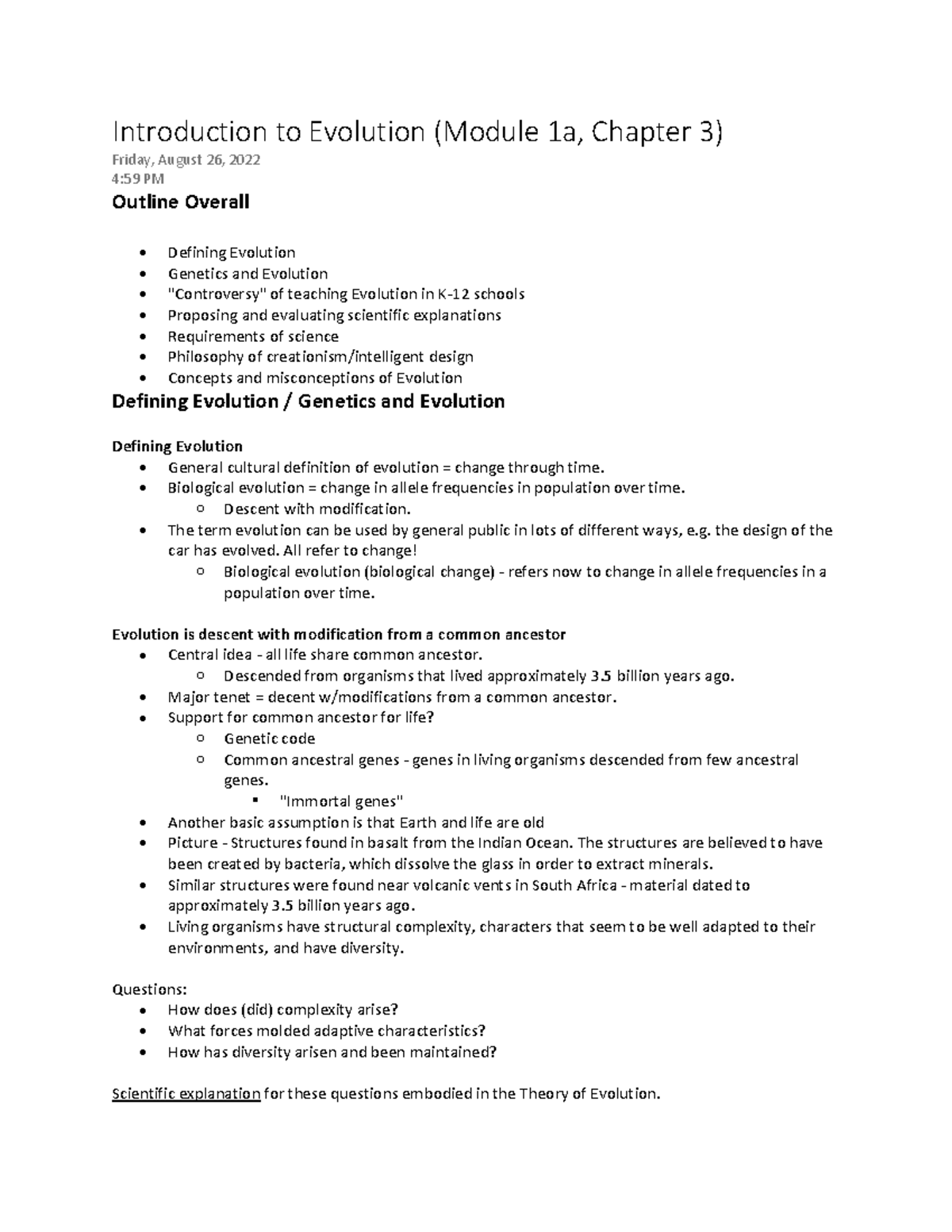 Evoluton Exam 1 - Test Examples - Introduction to Evolution (Module 1a ...