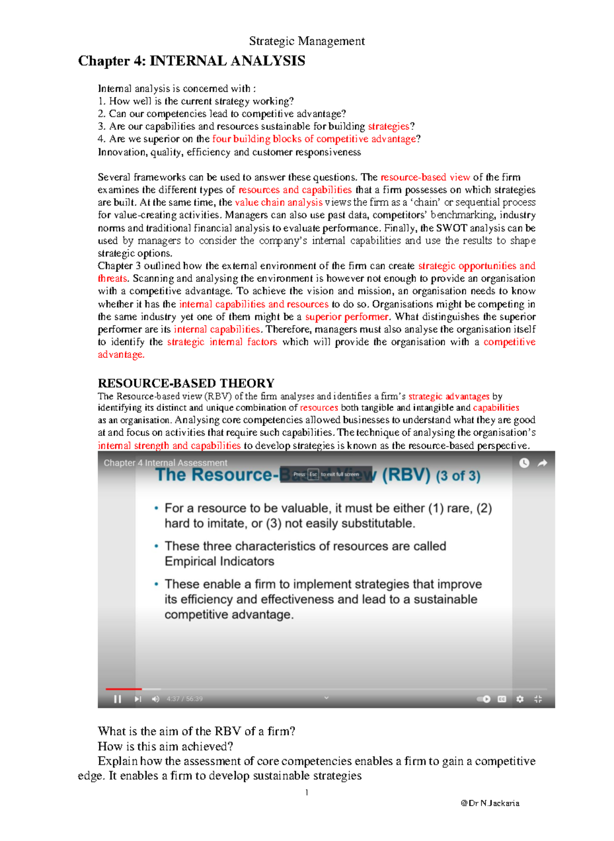 Chapter 4-Internal Analysis - 1 Chapter 4 : INTERNAL ANALYSIS Internal analysis is concerned ...