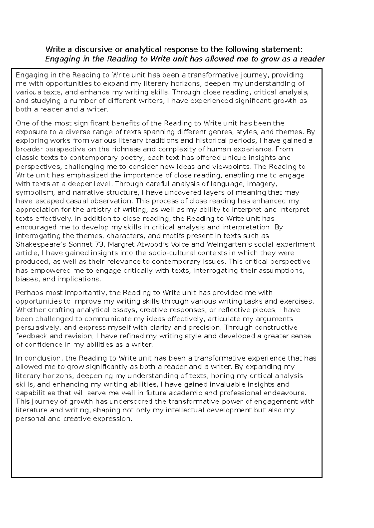 Analytical Draft V1 - Write a discursive or analytical response to the ...