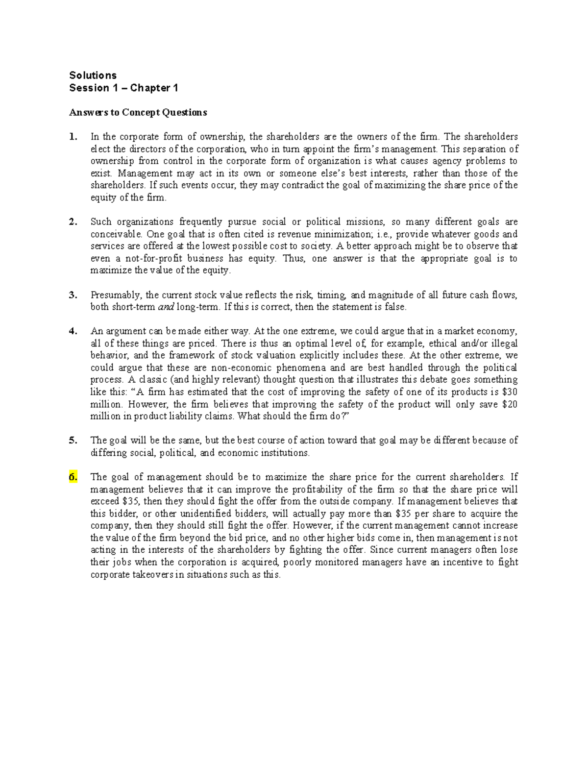 Session 1 Classwork Solutions - Solutions Session 1 – Chapter 1 Answers to Concept Questions In ...