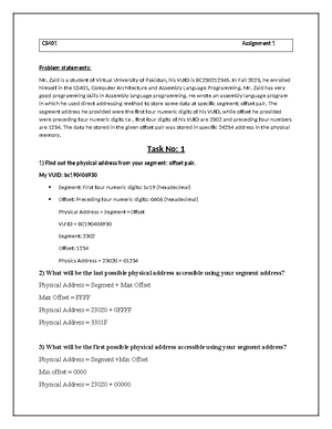 CS401 Midterm Solved MCQS By Junaid - CS401-Assembly Language MID TERM OBJECTIVE Prepared by ...