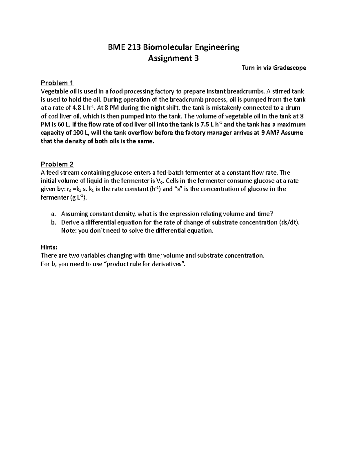BME 213 Assignment 3 - Biomolecular Engineering HW 1 - BME 213 - BU - Studocu