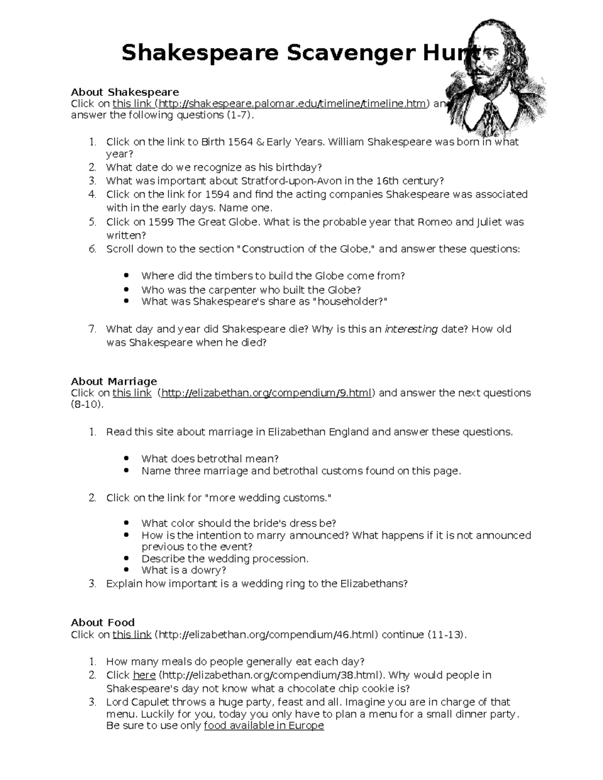 Shakespeare Scavenger Hunt - Shakespeare Scavenger Hunt About ...