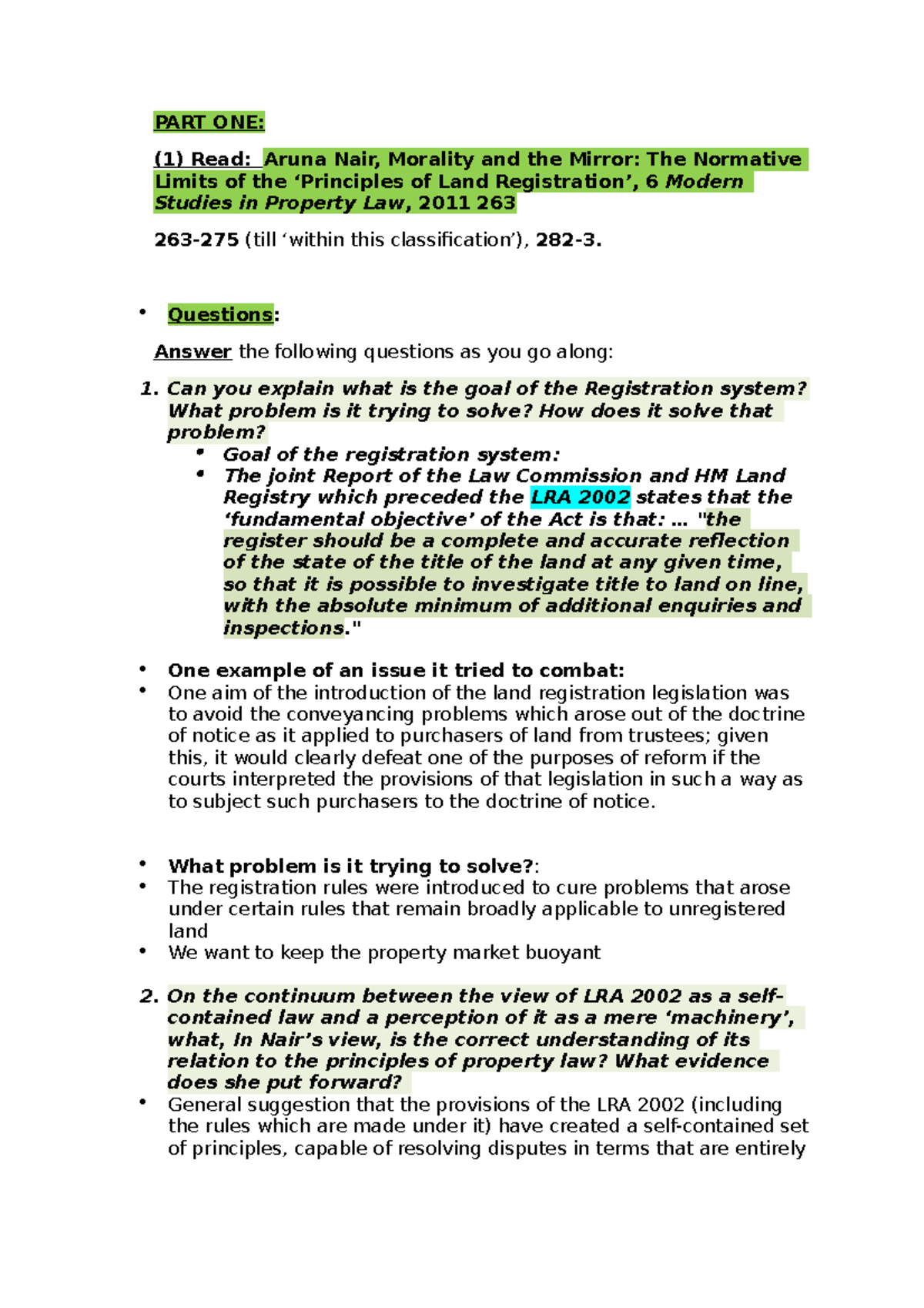 Registration Notes - PART ONE: (1) Read: Aruna Nair, Morality and the ...