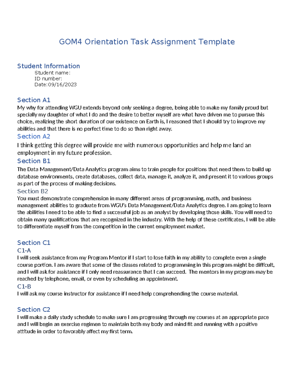 Orientation Task 2023 - GOM4 Orientation Task Assignment Template Student Information Student ...