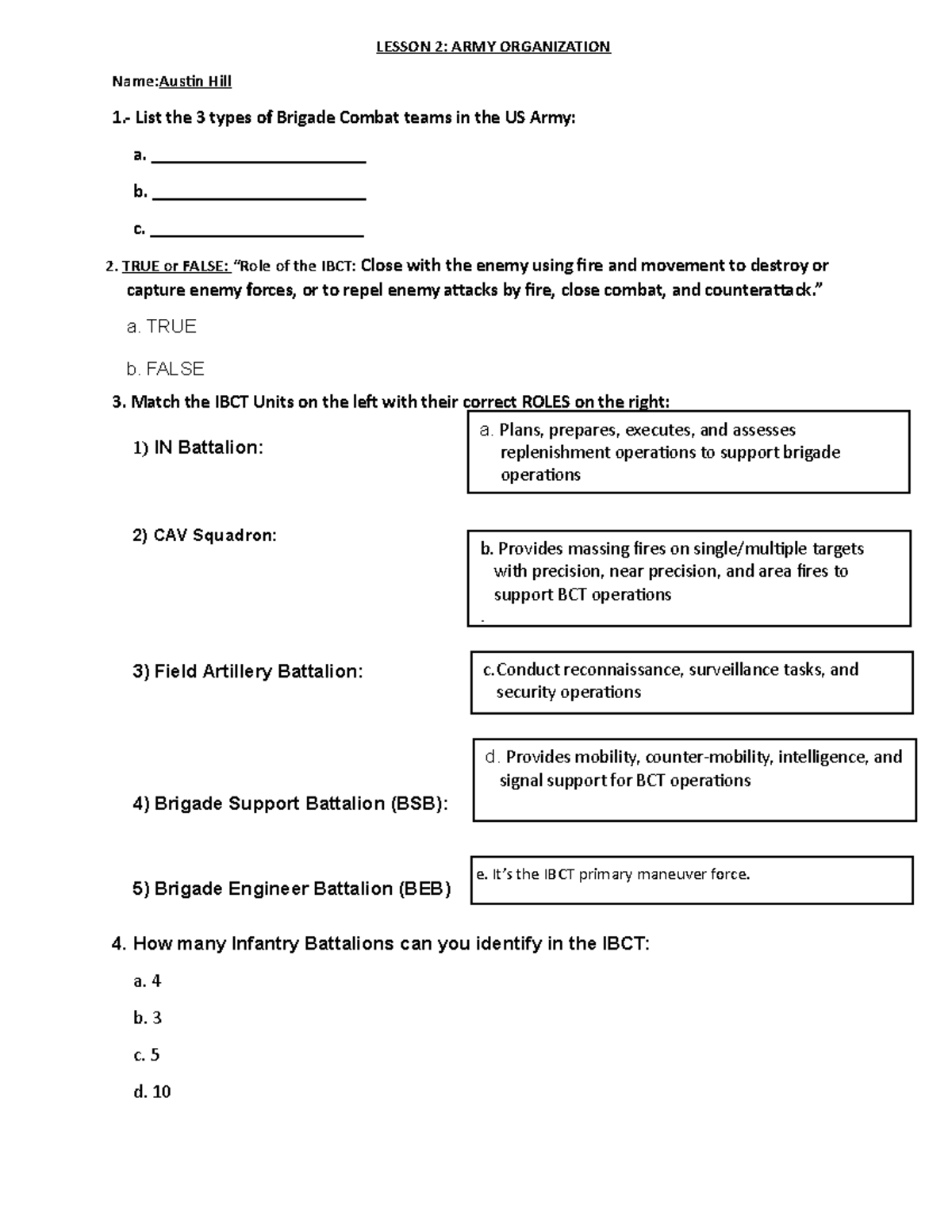 Lesson 2 Exercise 1 - Lecture notes 1 - LESSON 2: ARMY ORGANIZATION ...