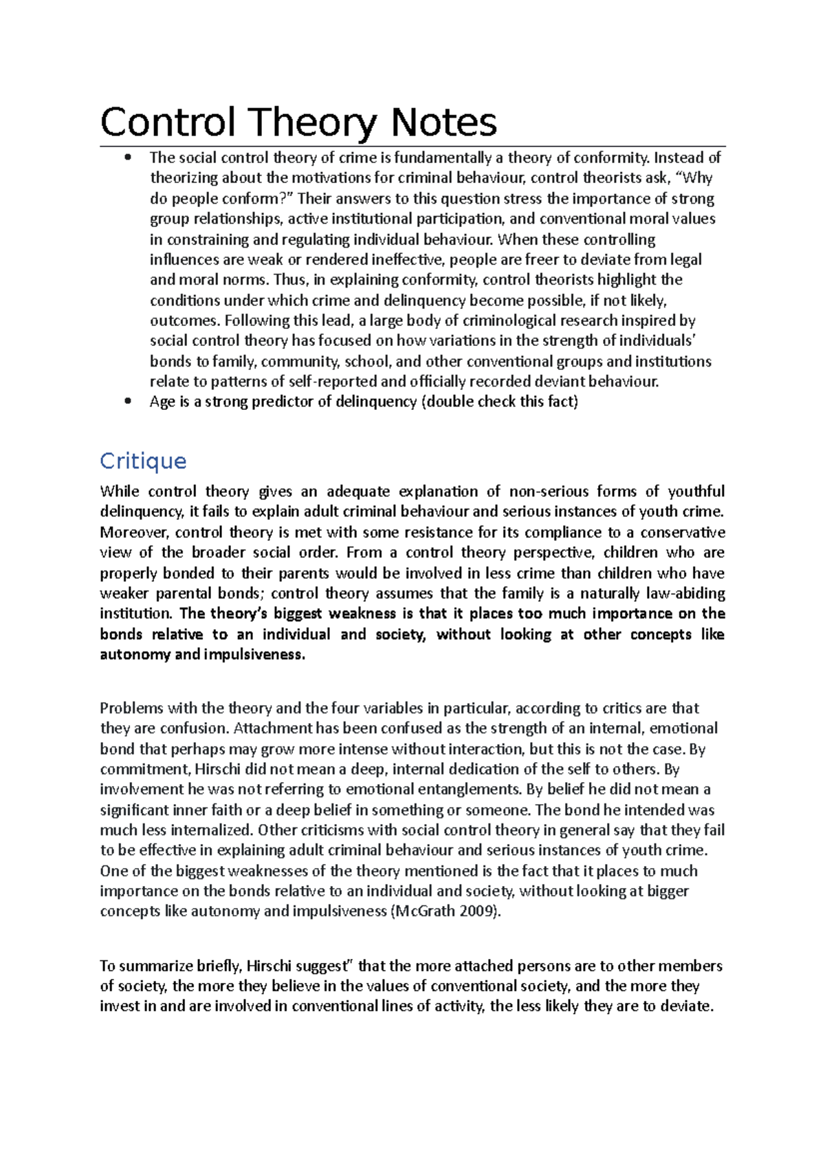 Control theory extra notes - Control Theory Notes The social control ...