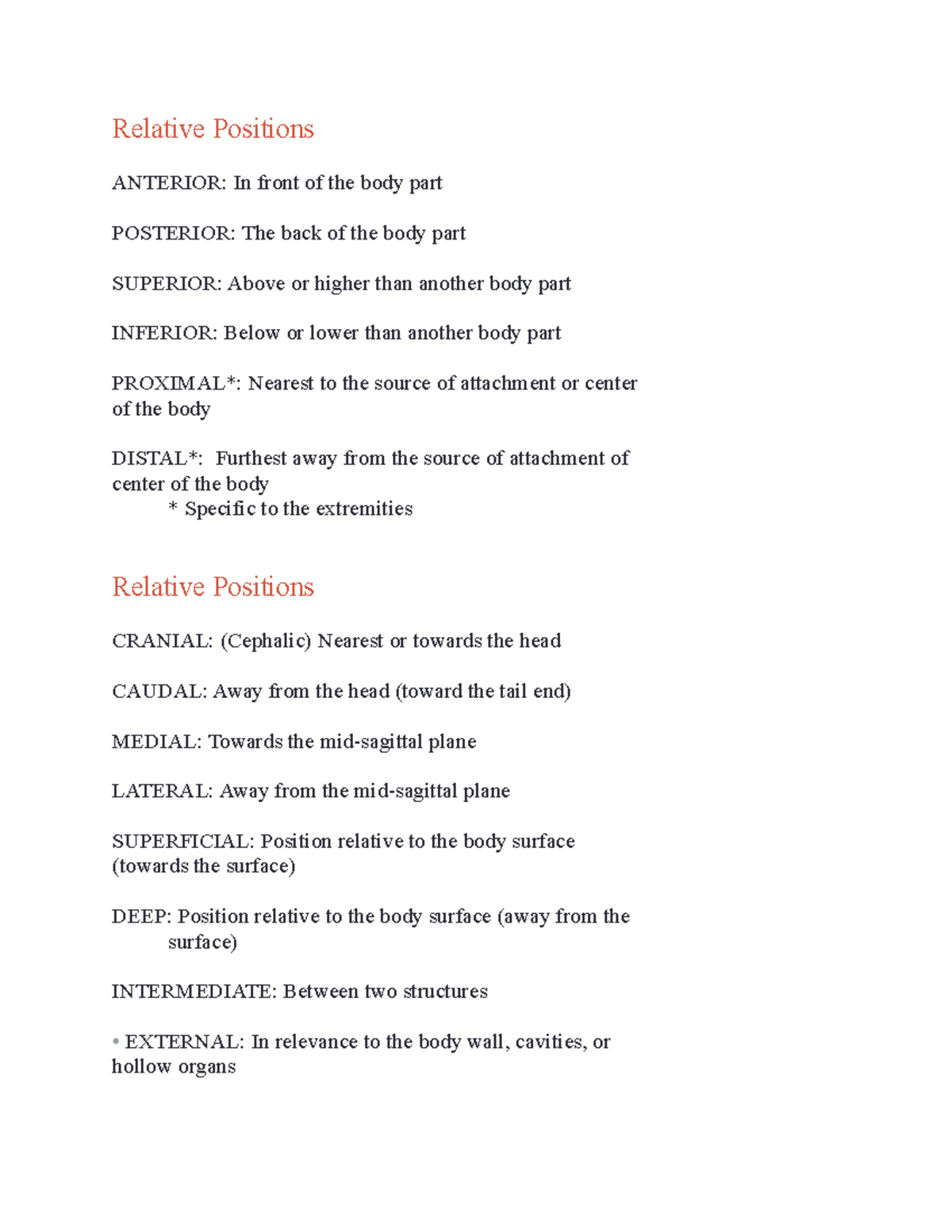 Doc 3 - Systems - Relative Positions ANTERIOR: In front of the body ...