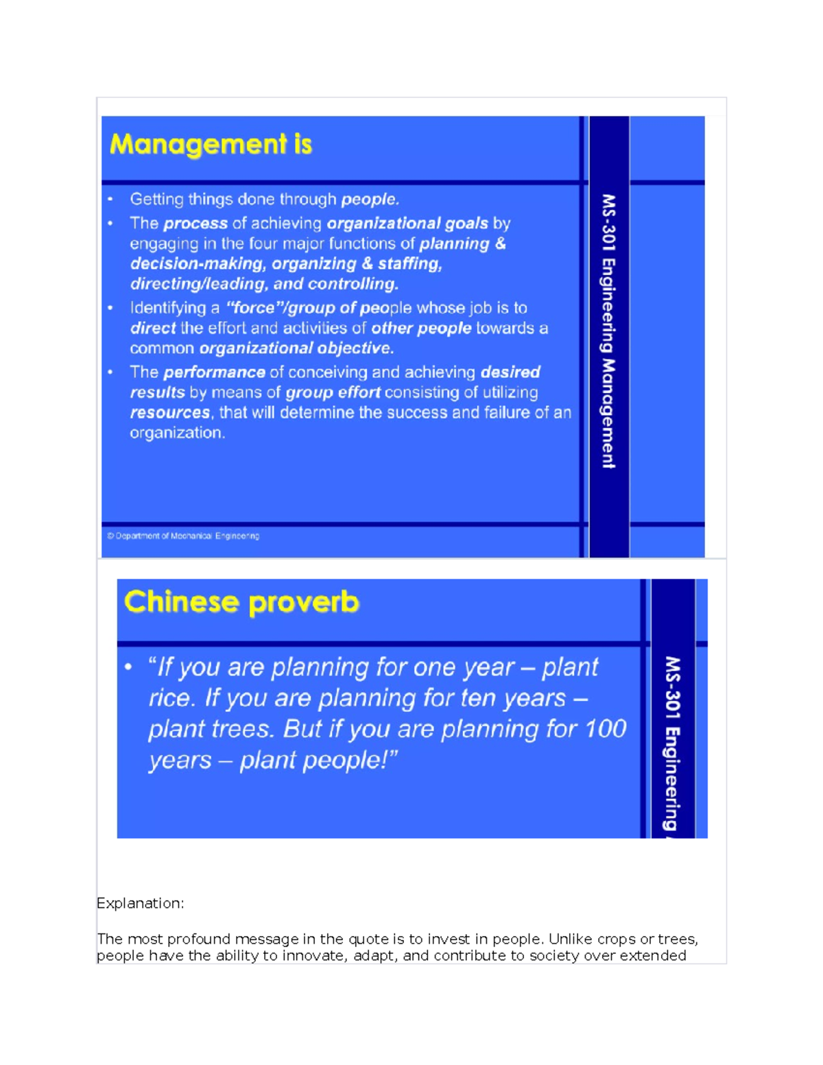 CE PROF 1 - CE PROF 1 - Explanation: The most profound message in the ...