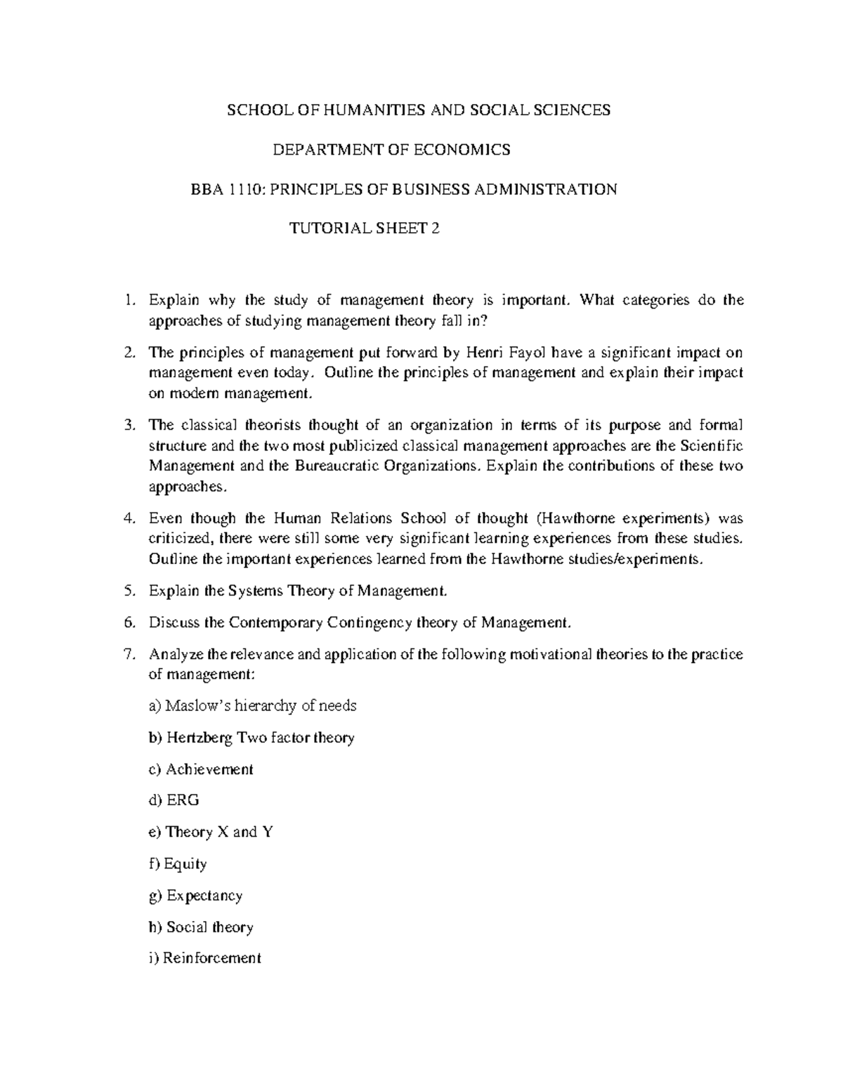 Business administration (2021) Tutorial sheet 1 - bachealor of business ...