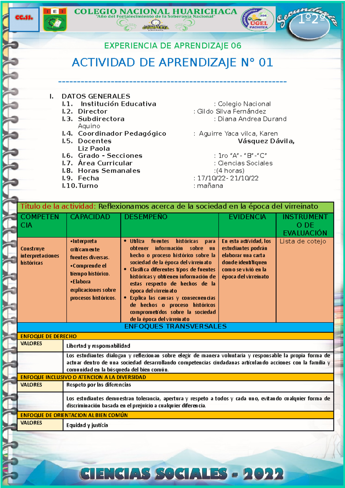 Ficha DE Actividad Semana 1- 1° Y 2° CCSS (EDA 7) - EXPERIENCIA DE APRENDIZAJE 06 ACTIVIDAD DE ...