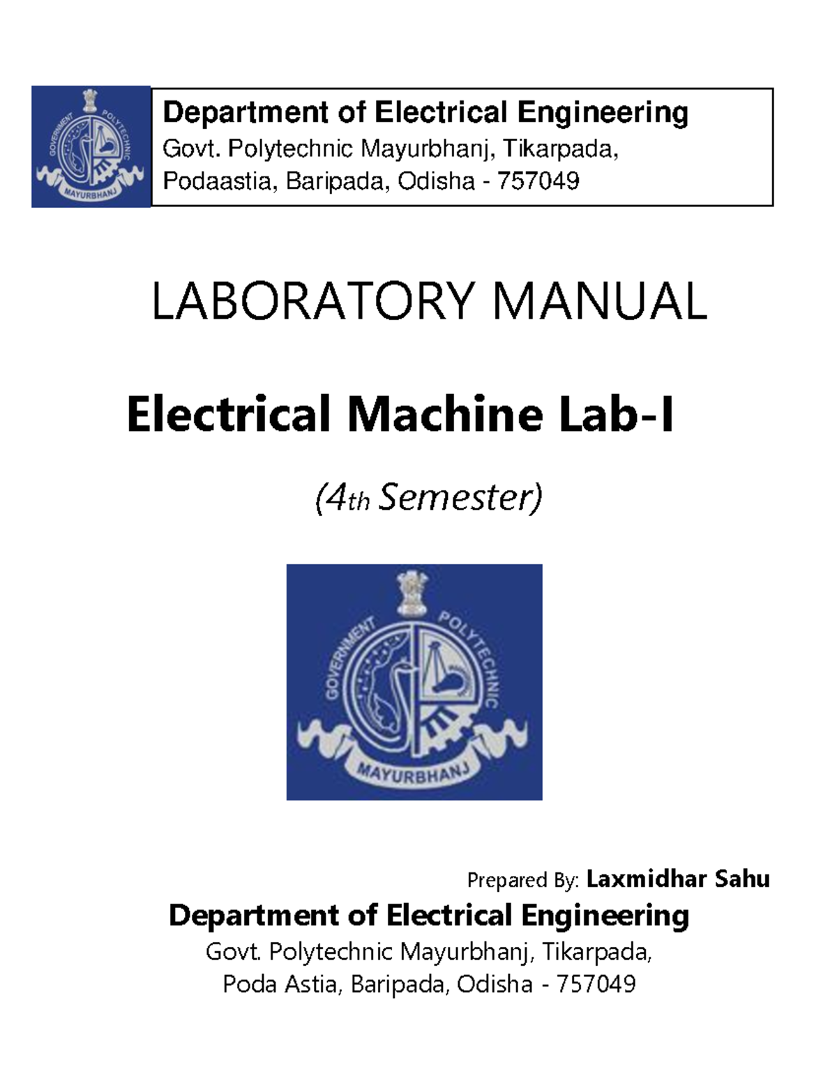 Electrical Machine Lab 1 Manual 4th sem - LABORATORY MANUAL Electrical Machine Lab-I (4th ...