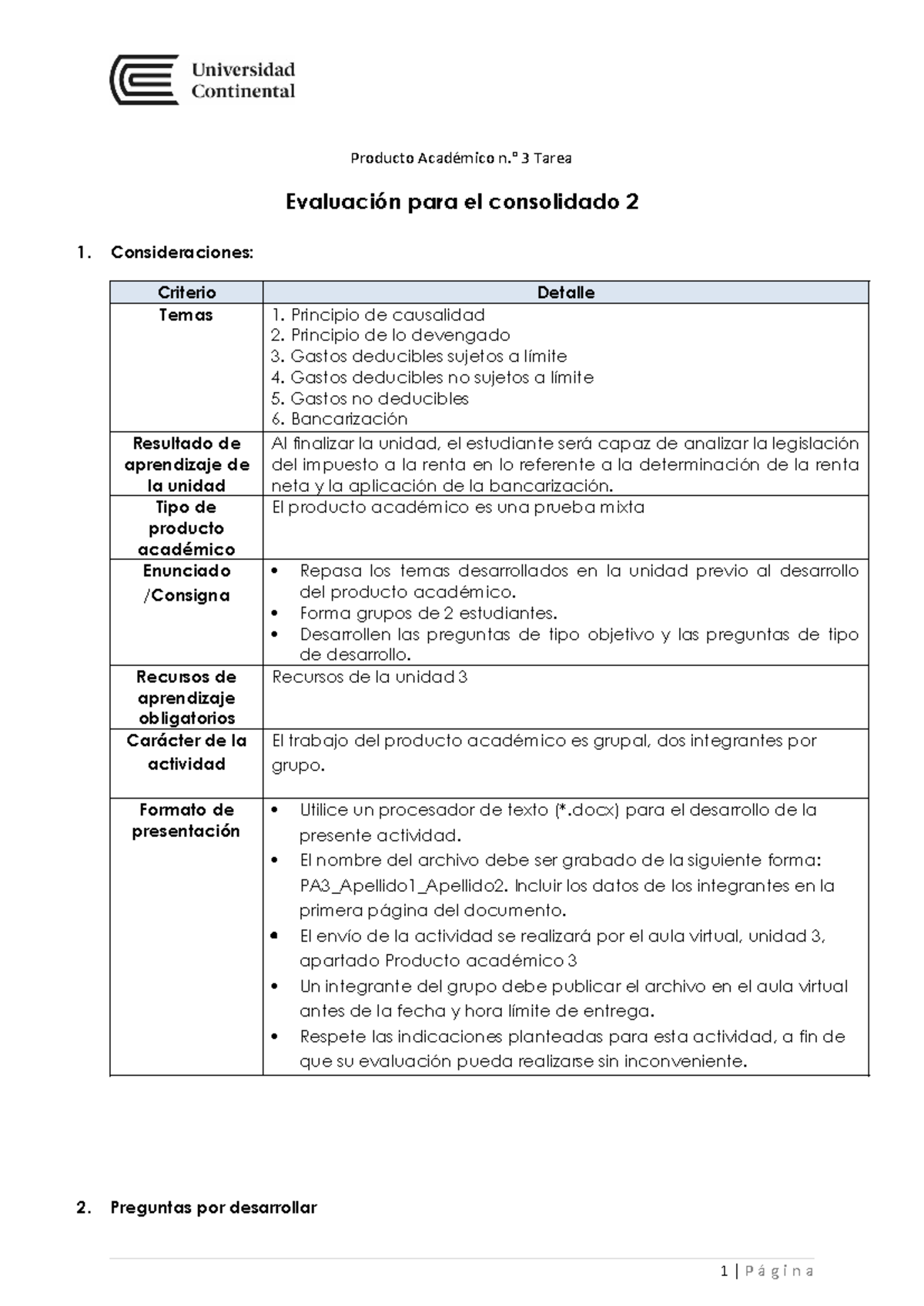 PA03 Tarea Renta Empresarial - Producto Académico n.° 3 Tarea Evaluación para el consolidado 2 1 ...