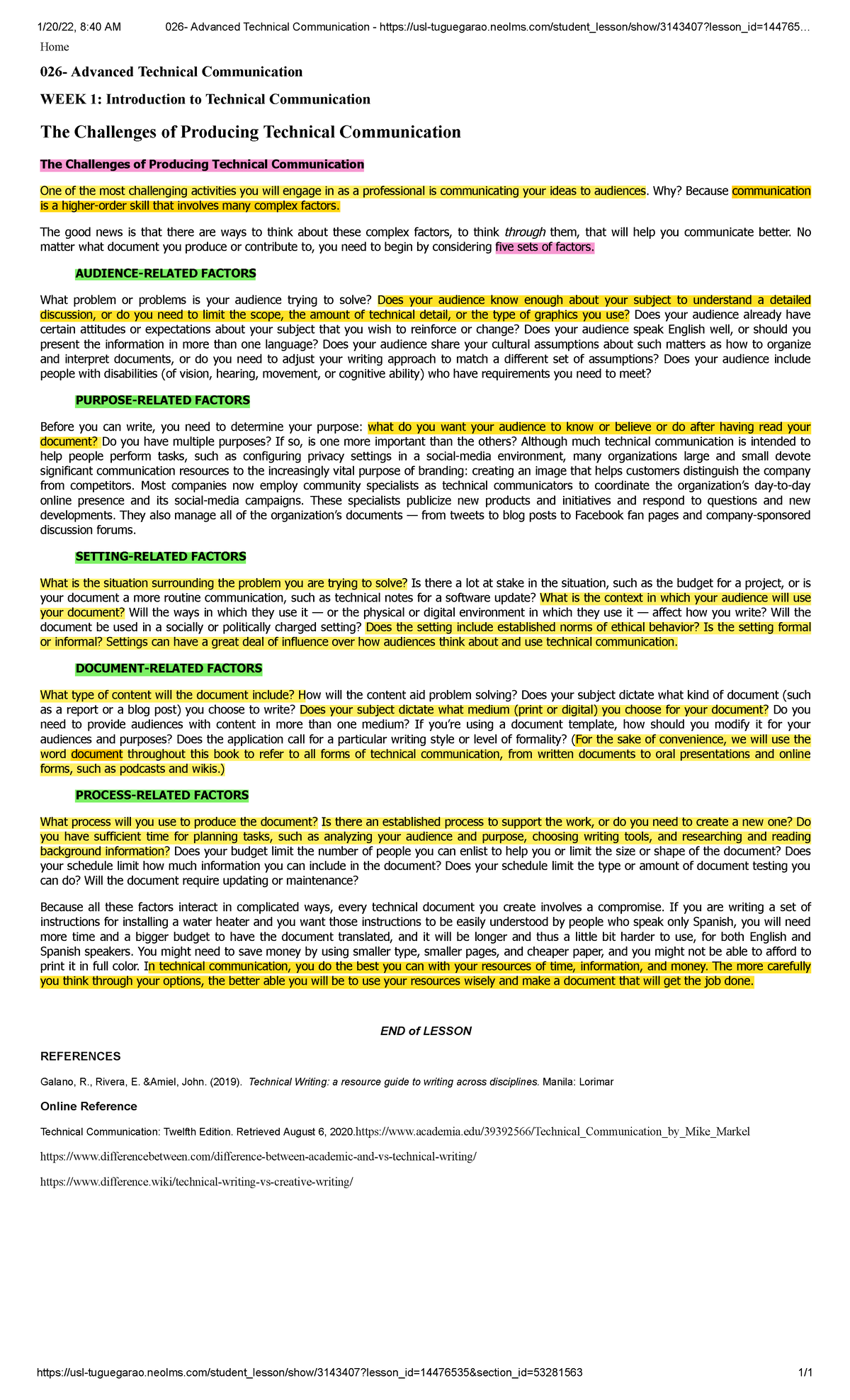 W1 The Challenges of Producing Technical Communication - 1/20/22, 8:40 ...