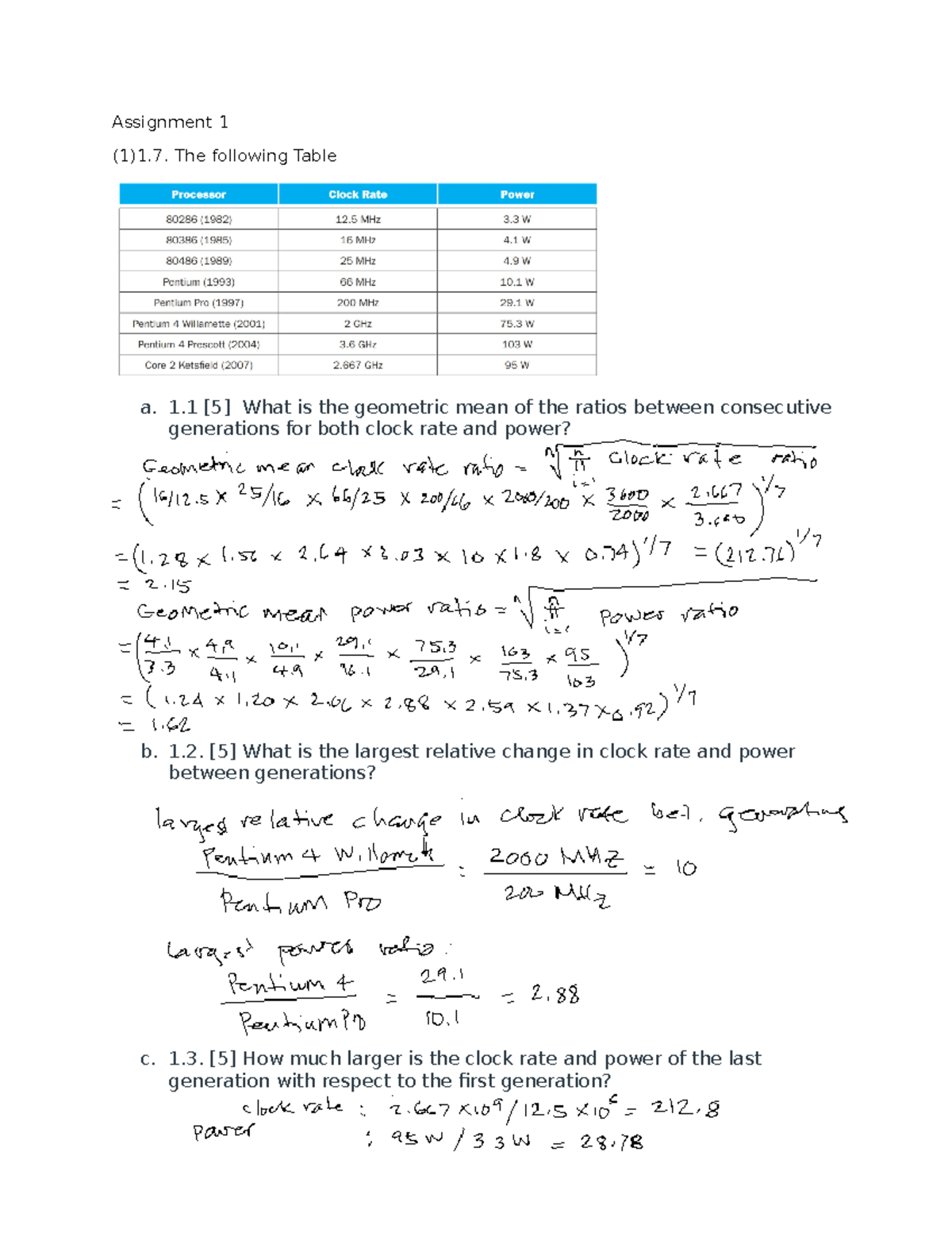 Assignment 3 soln - Assignment 1 (1)1. The following Table a. 1 [5] What is the geometric mean ...