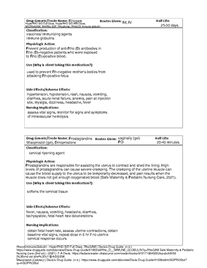 Maternal Newborn Drug Cards - VNSG 1230 - Drug Generic/Trade Name ...