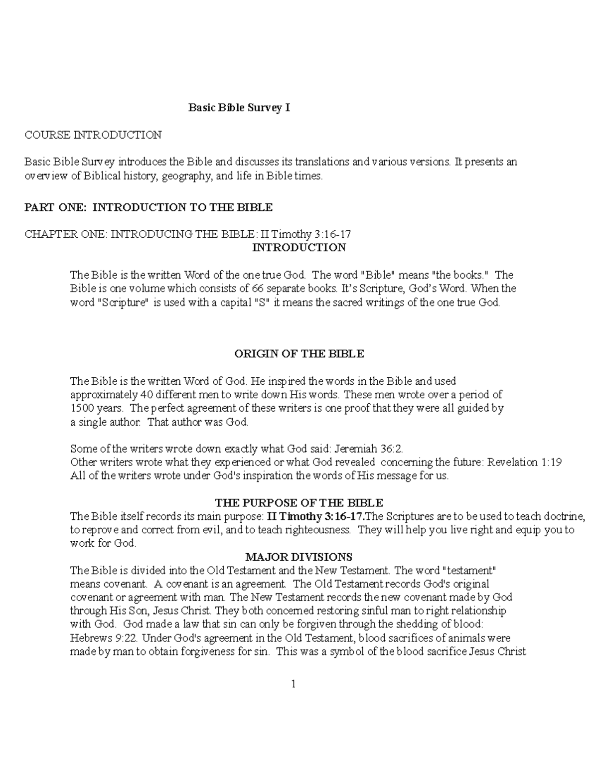 Basic OT Survey-2224 - Basislc ot survey - 1 Basic Bible Survey I ...