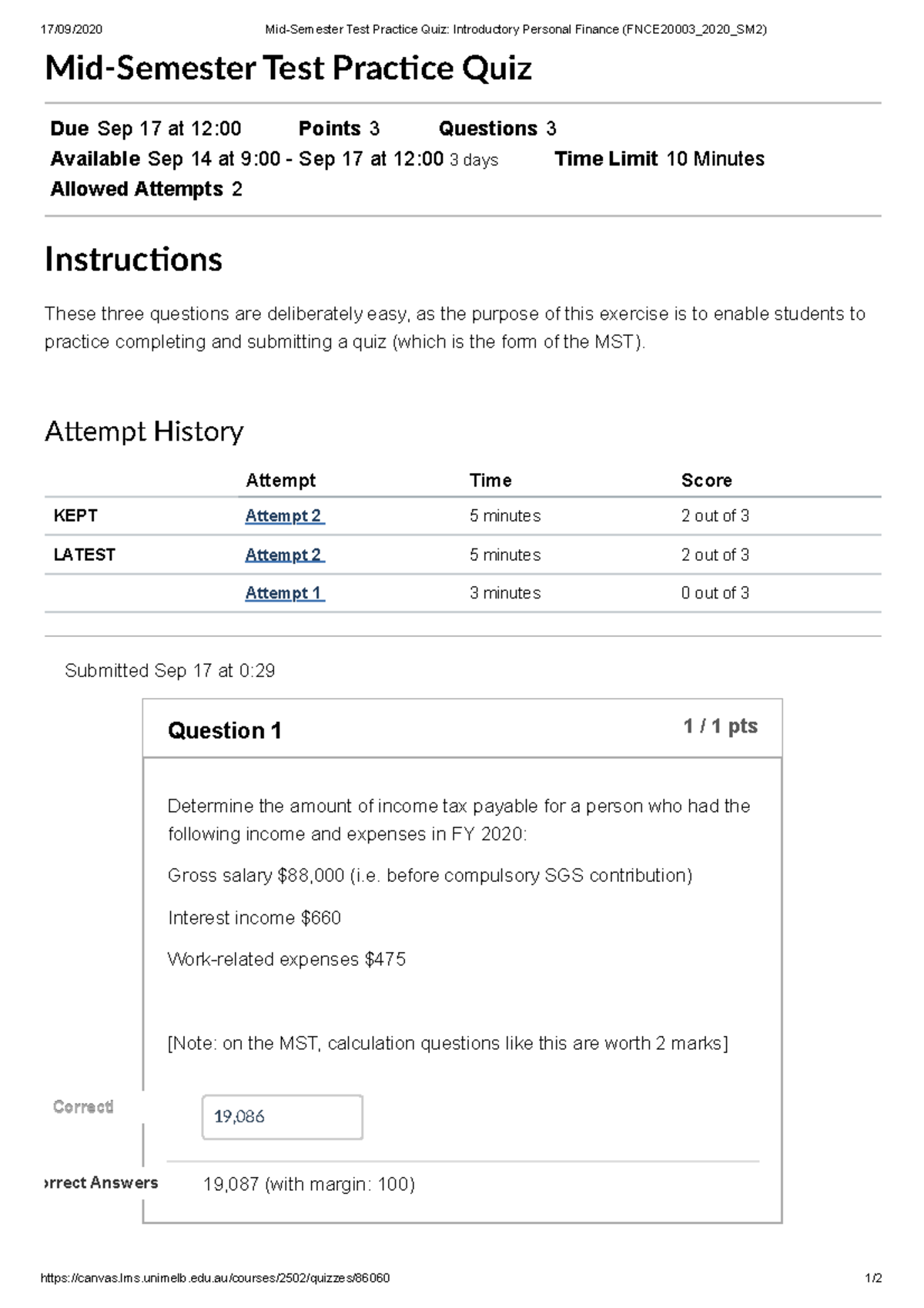 Mid-Semester Test Practice Quiz Introductory Personal Finance (FNCE2000 ...