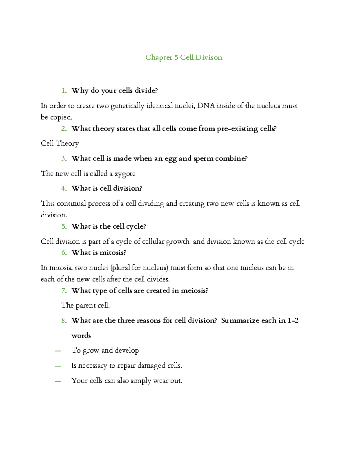 Chapter 5 Cell Divison - Cells. - Chapter 5 Cell Divison Why do your ...