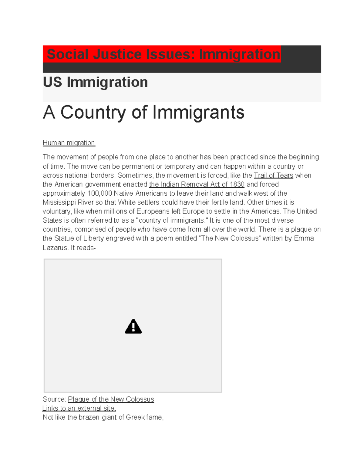 Week 7 Social Justice Issues Immigration - Social Justice Issues ...