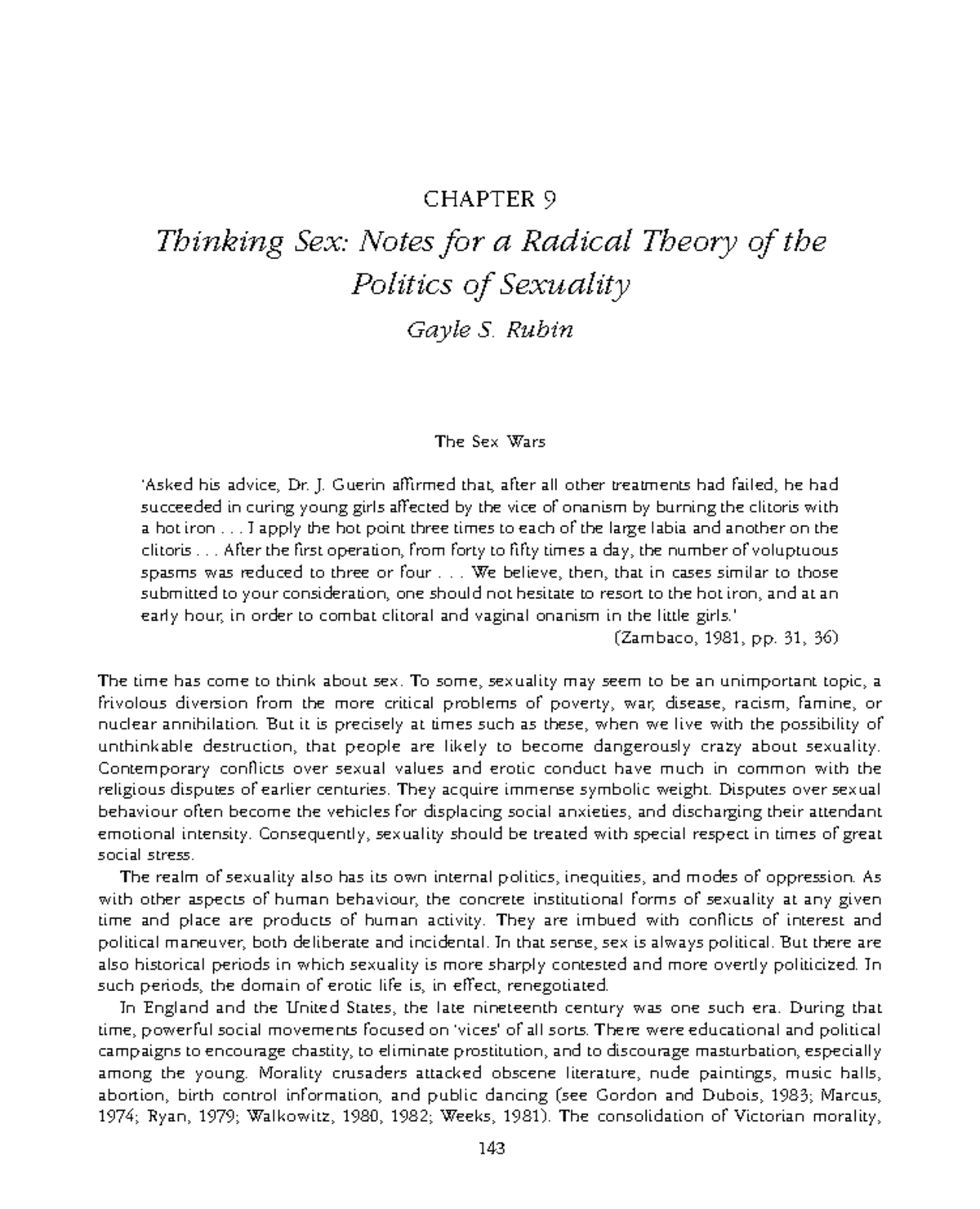Rubin Thinking Sex Core Chapter 9 Thinking Sex Notes For A Radical Theory Of The Politics