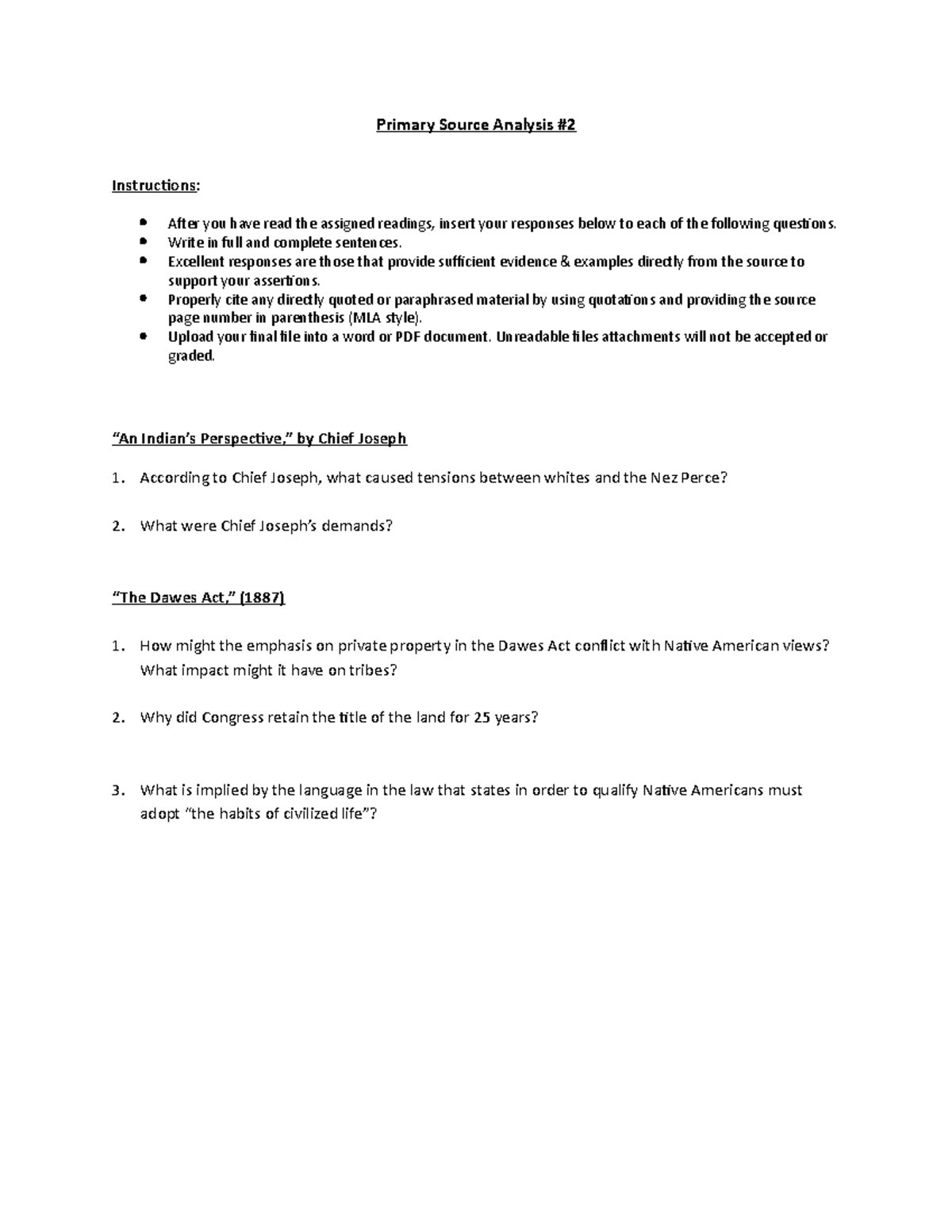 History - Primary Source Analysis Instructions: After you have read the ...