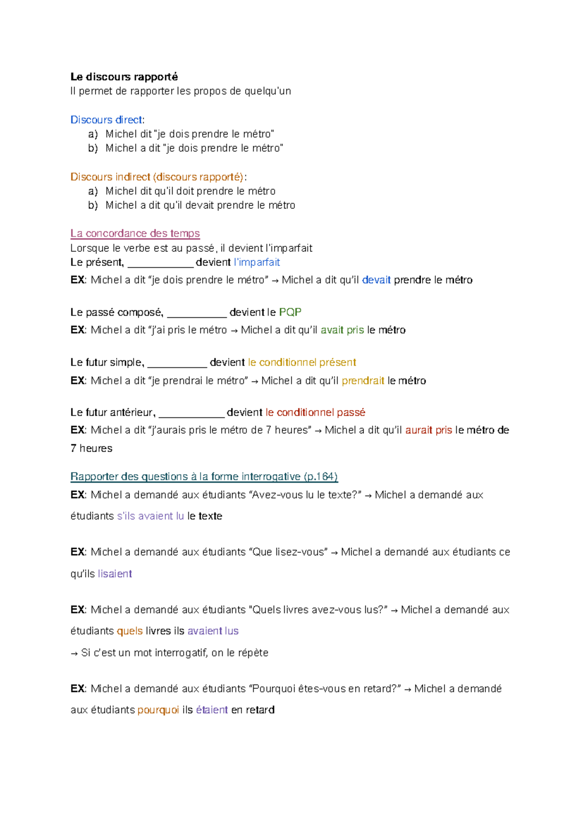 3. Le discours rapporté - Le discours rapporté Il permet de rapporter ...