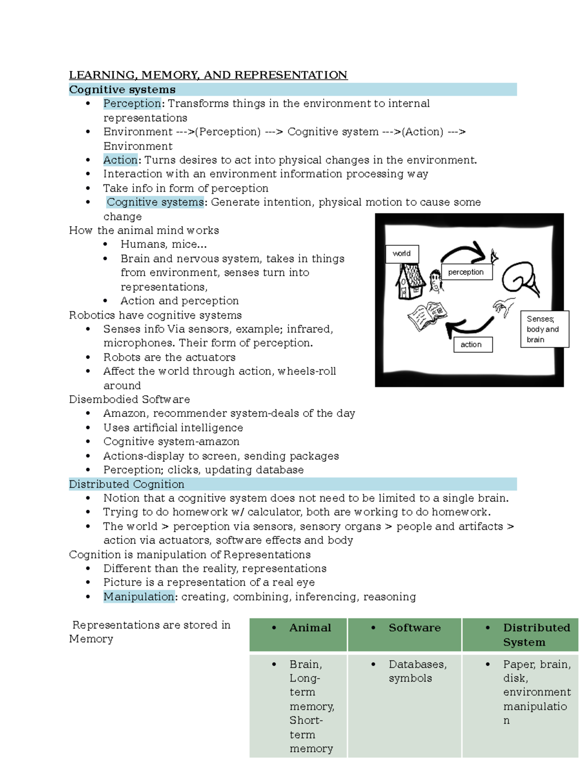 Cgsc 1001 Lecture Notes Intro Cog Sci Importance Learning Memory And Representation