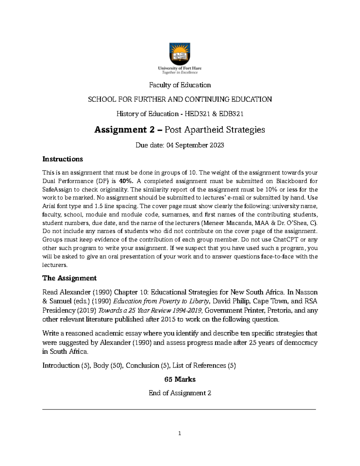 Assignment 2 - 2023 - PREPARATION TEST - 1 Faculty of Education SCHOOL ...