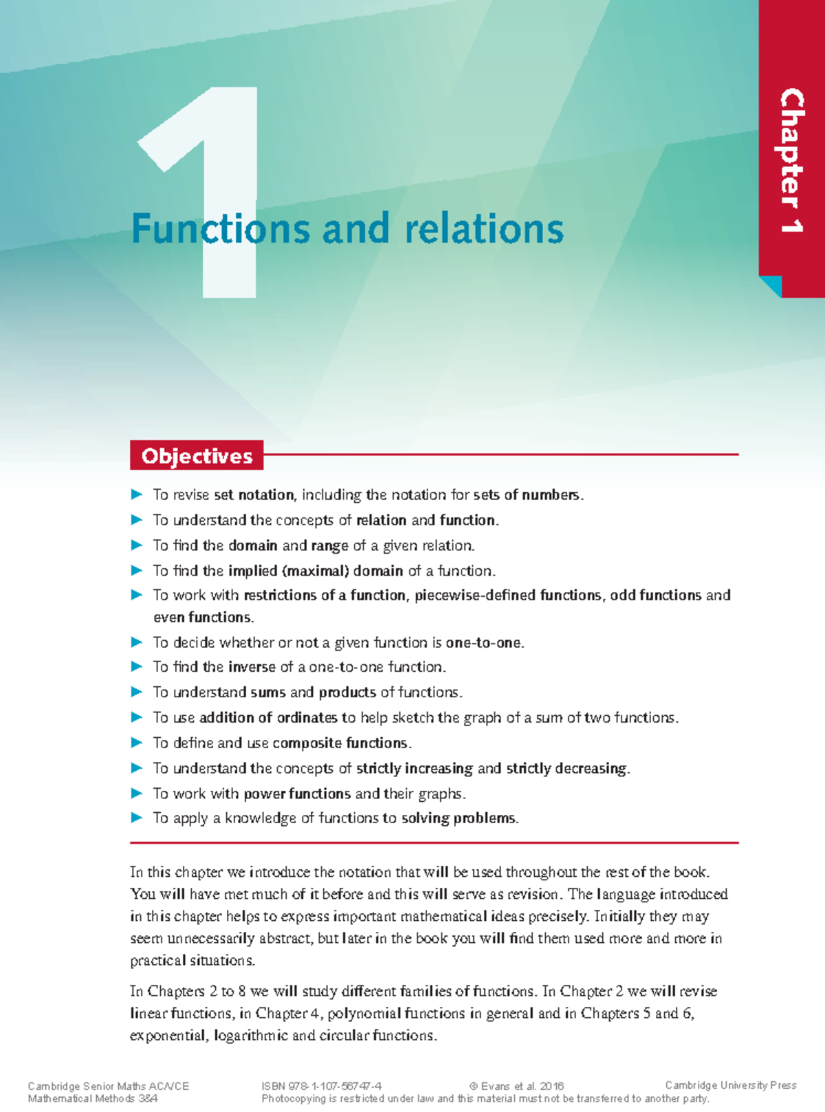 methods textbook chapter 1 - Chapter 1 1 Functions and relations To ...