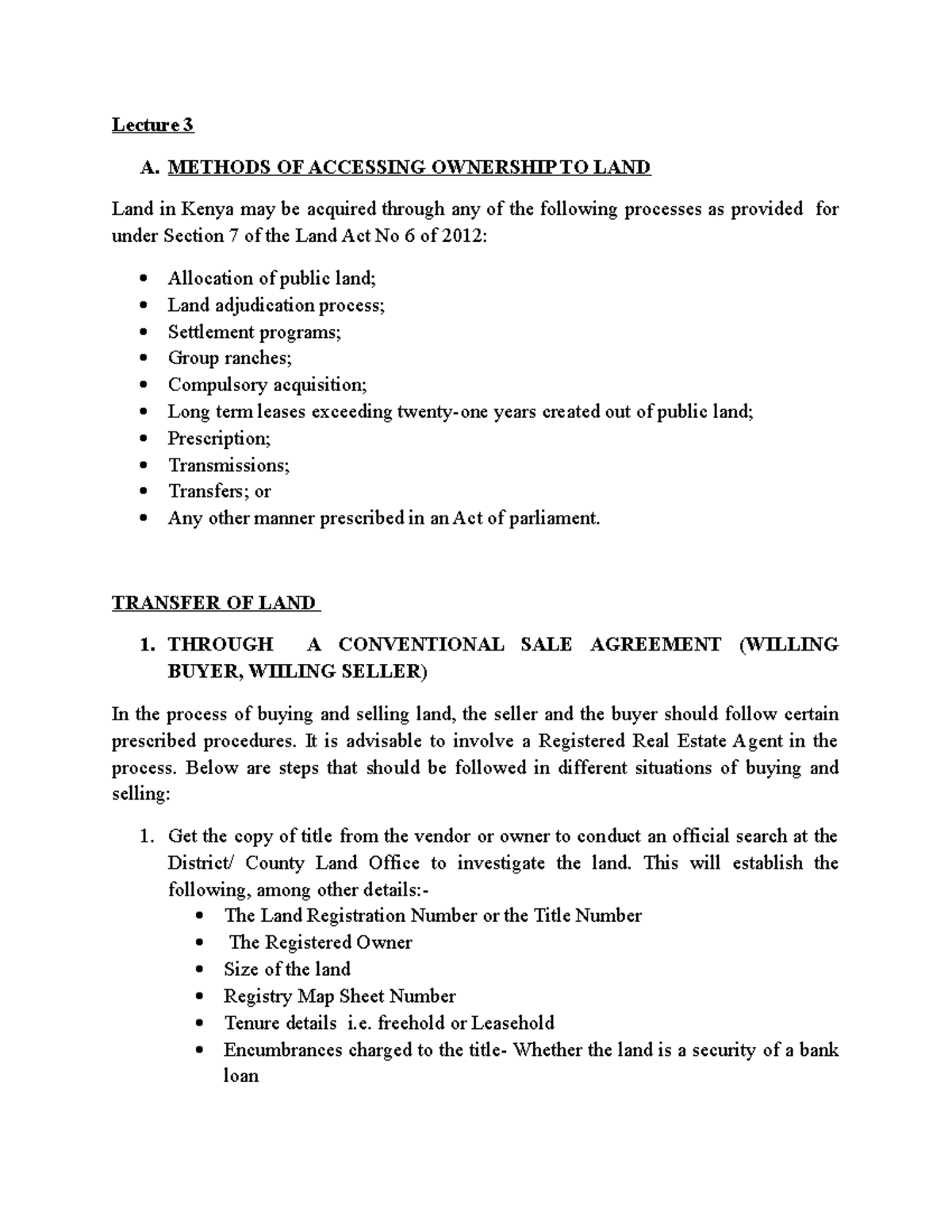 Lecture 3 , Methods OF Accessing Ownership TO LAND - Lecture 3 A ...