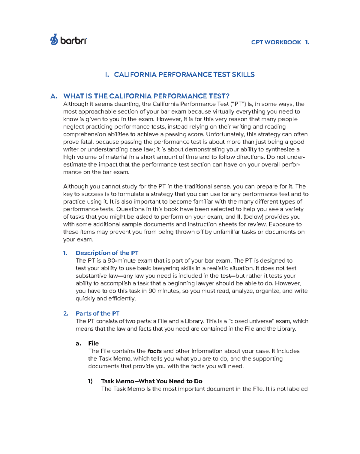 CPT 3 California Performance Test Skills - CPT WORKBOOK 1. I ...