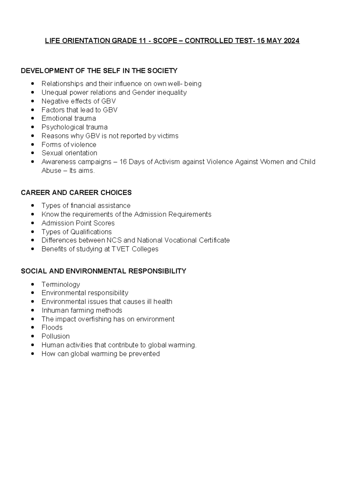 Grade 11 Controlled TEST Scope - LIFE ORIENTATION GRADE 11 - SCOPE ...