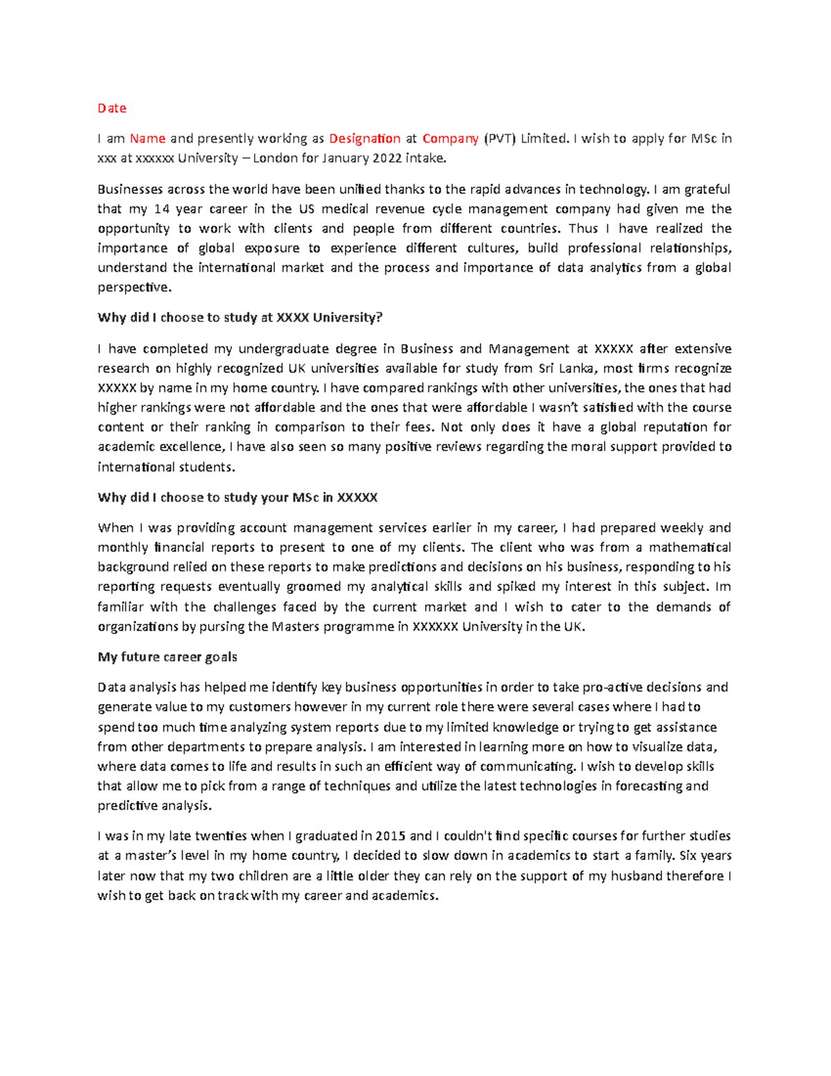 Sample SOP - just sop - Date I am Name and presently working as ...