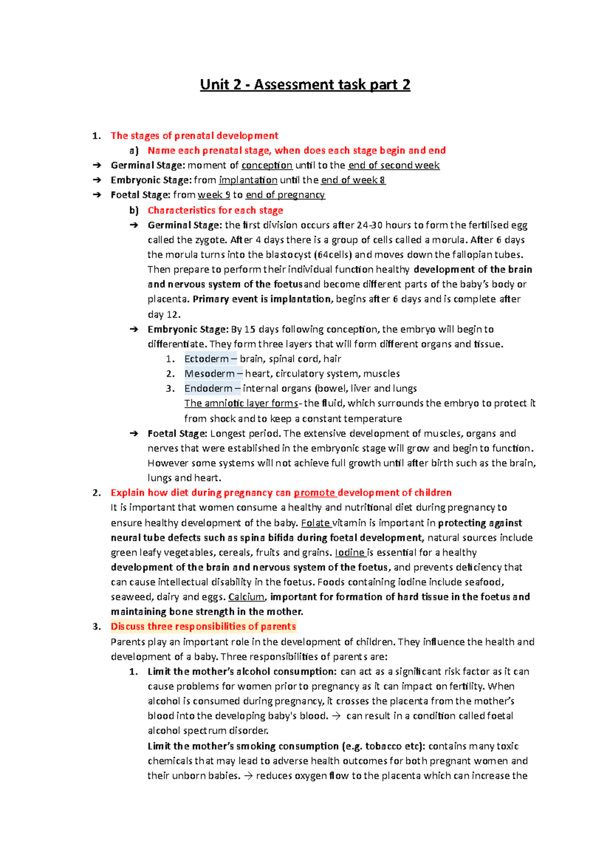 HHD Unit 2 Revision part 2 - Unit 2 - Assessment task part 2 1. The ...