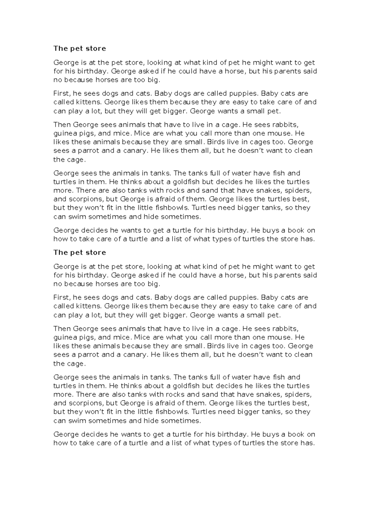 The pet store - uno - The pet store George is at the pet store, looking ...