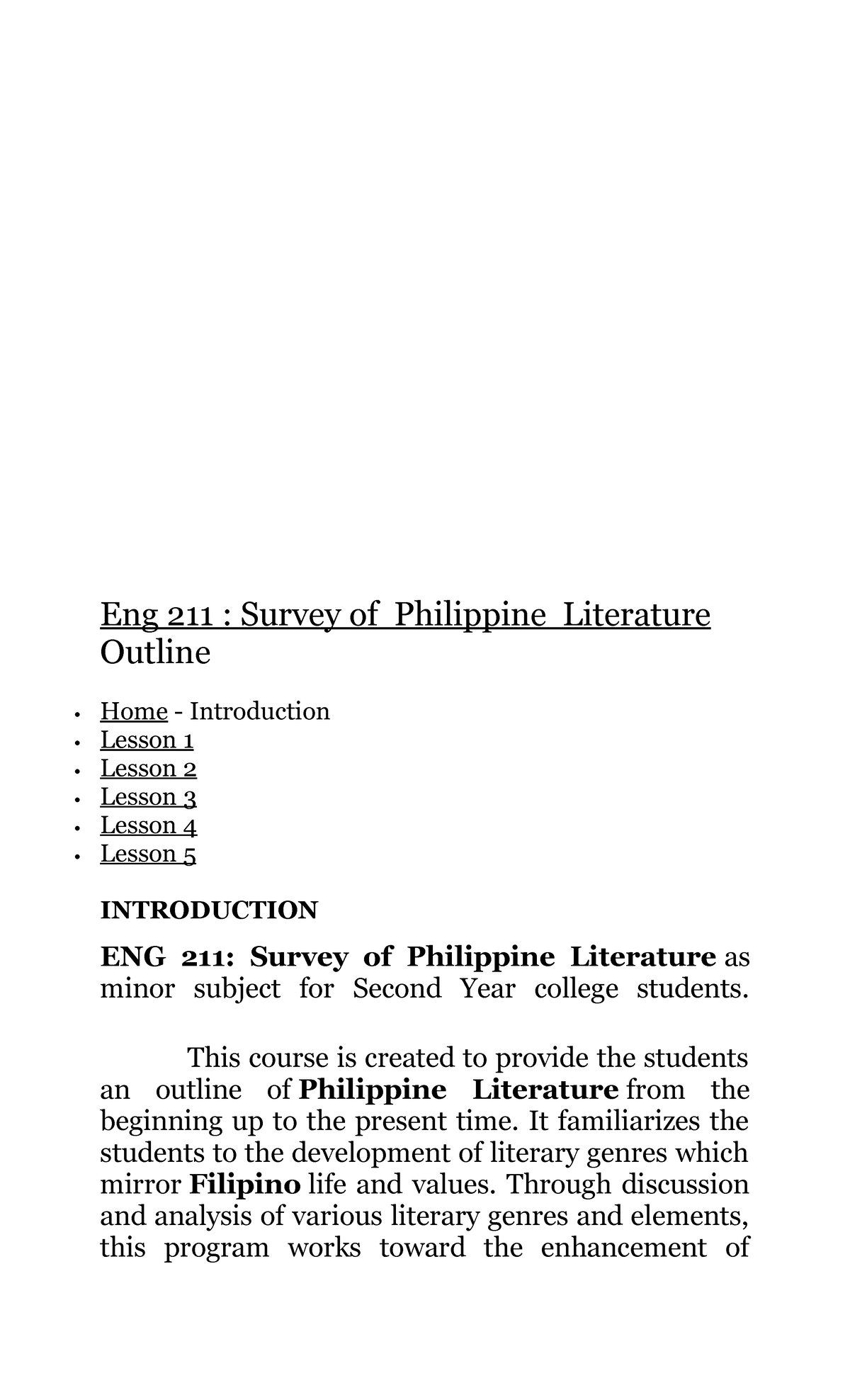 Survey of Philippine Literature Copy - Eng 211 : Survey of Philippine ...