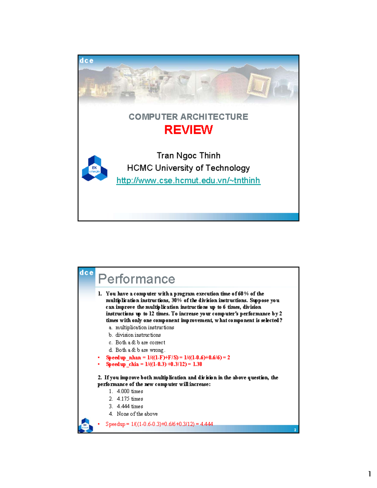 Review Final - sad1 - BK TP COMPUTER ARCHITECTURE REVIEW Tran Ngoc Thinh HCMC University of ...