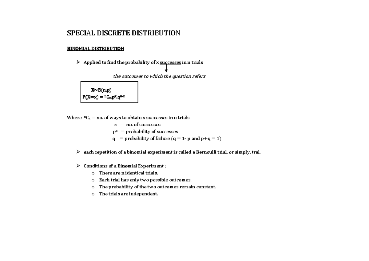 Chapter 5(special discrete distribution) - SPECIAL DISCRETE ...