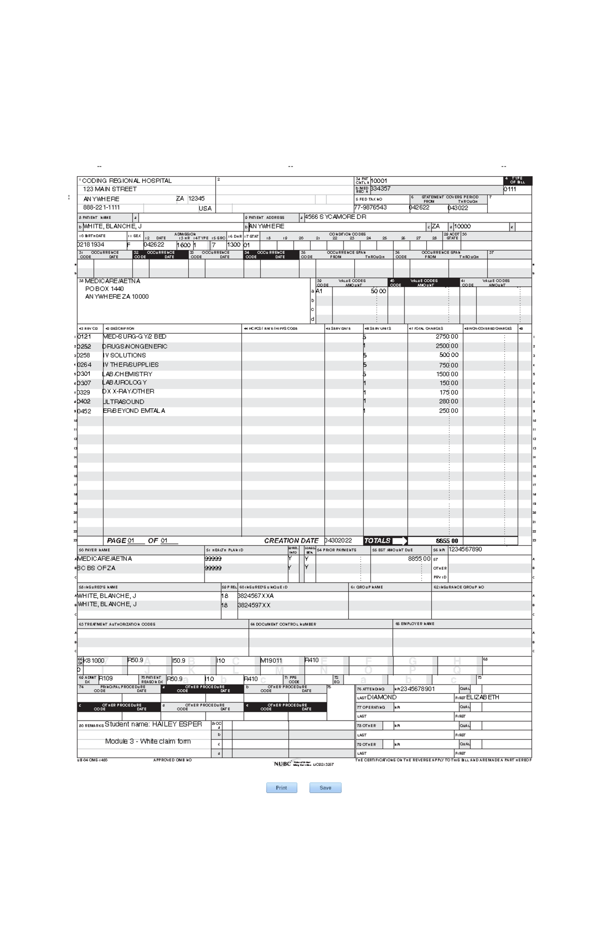 UB-04 White claim form - MIC-242 - Studocu