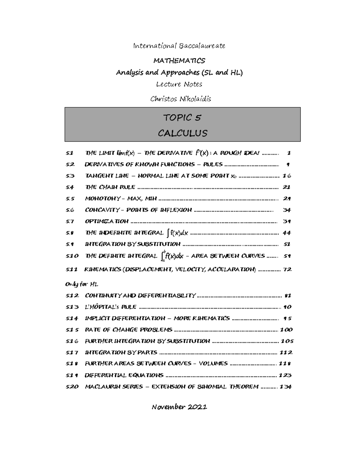 Topic 5. Calculus - International Baccalaureate MATHEMATICS Analysis ...