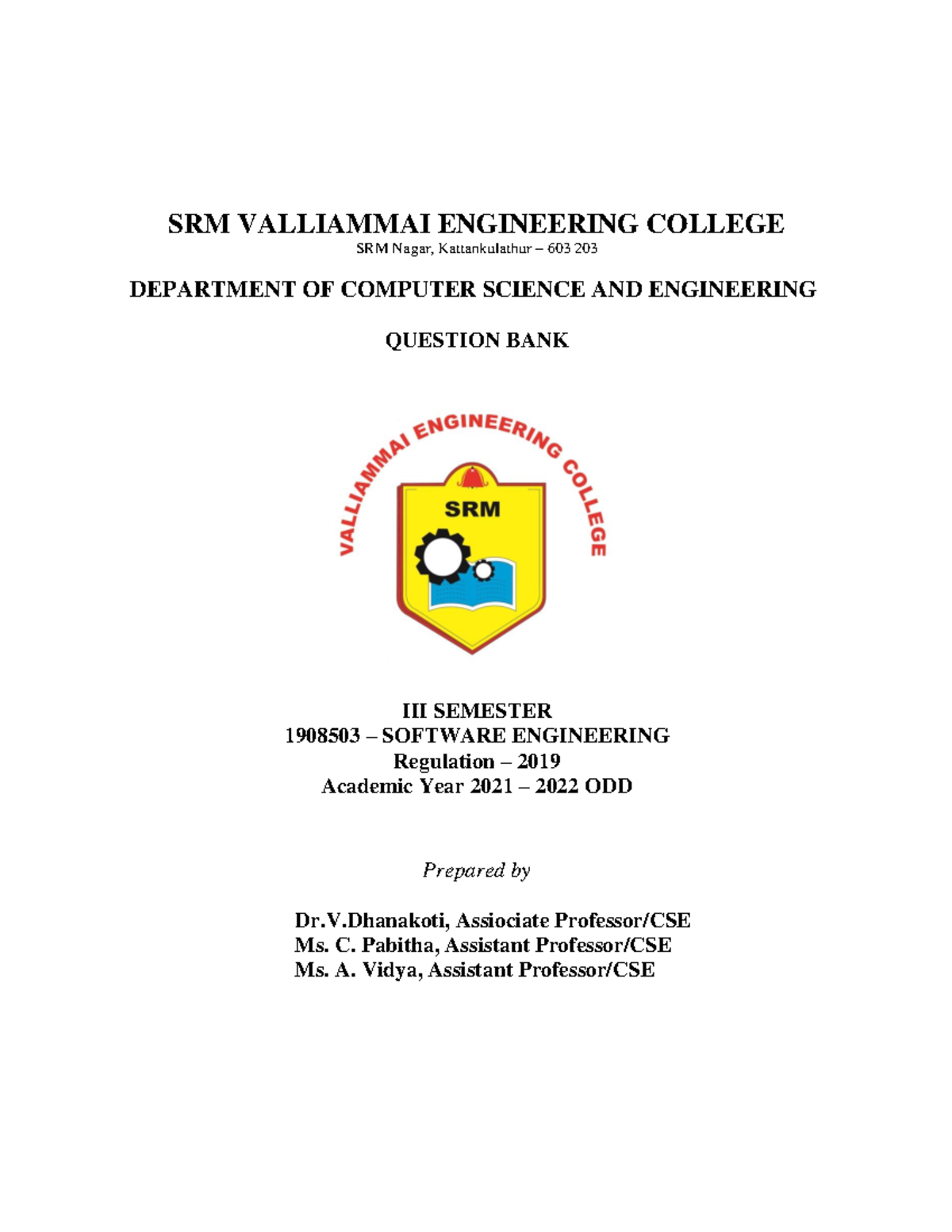 software-engineering - SRM VALLIAMMAI ENGINEERING COLLEGE SRM Nagar ...