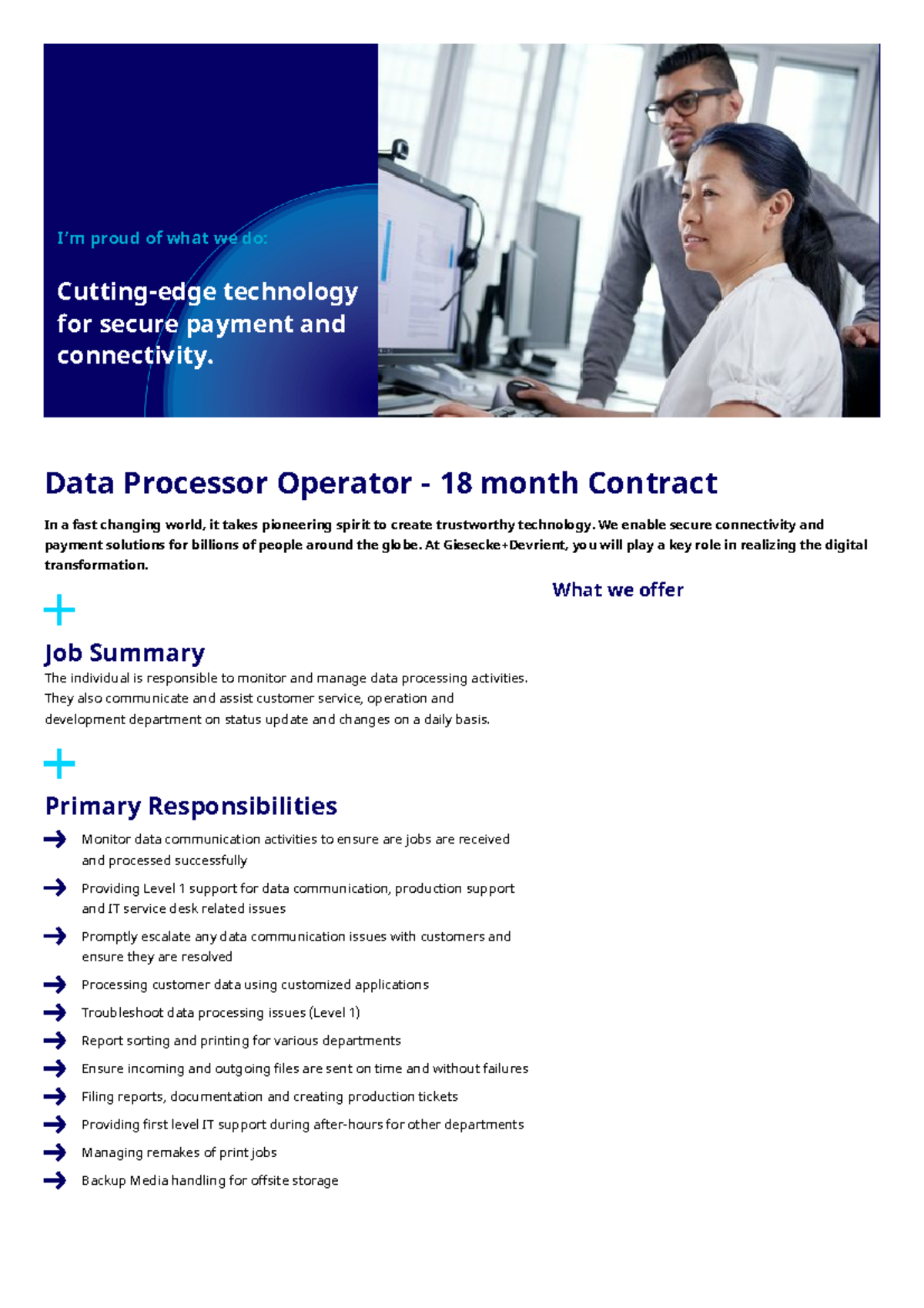 Data Processor Operator - 18 month Contract - The individual is ...