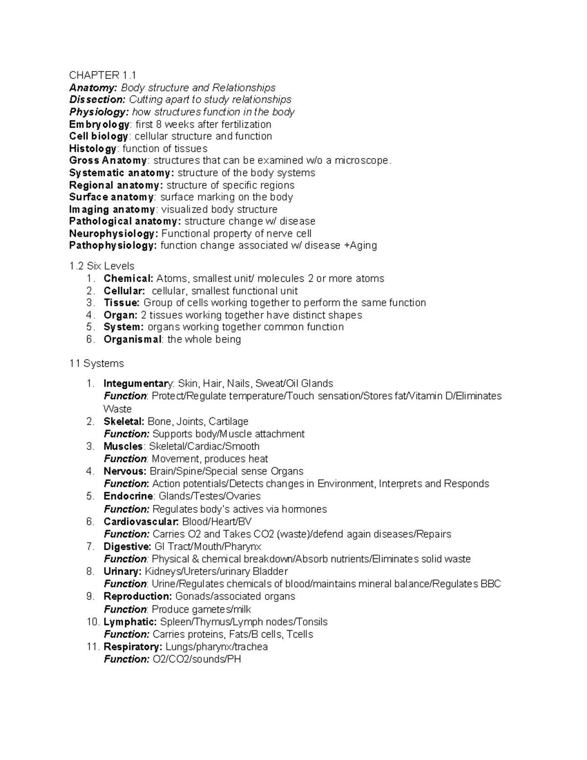 Chapter 1 anatomy - note - CHAPTER 1. Anatomy: Body structure and ...